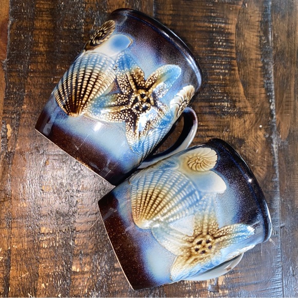 Dining | Stoneware Embossed Seashell Coffee Mugs Set 2 199s Vintage ...